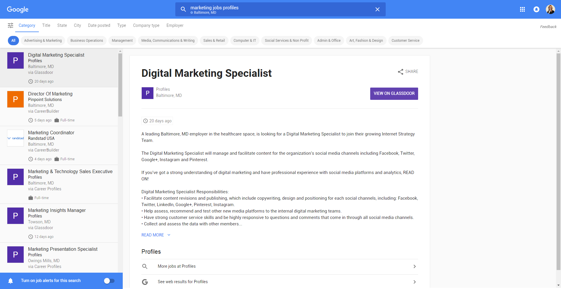 Google's Job Board, Google for Jobs - Profiles